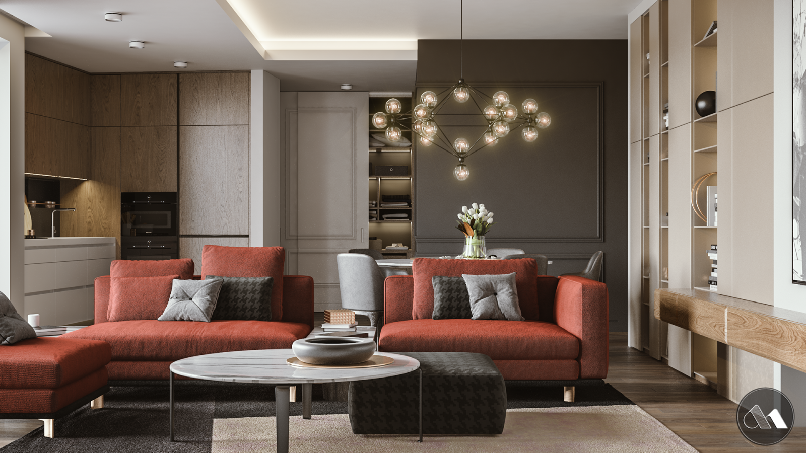 橘+木色 活泼Chevron公寓 | Mario Stoica-建e网设计案例