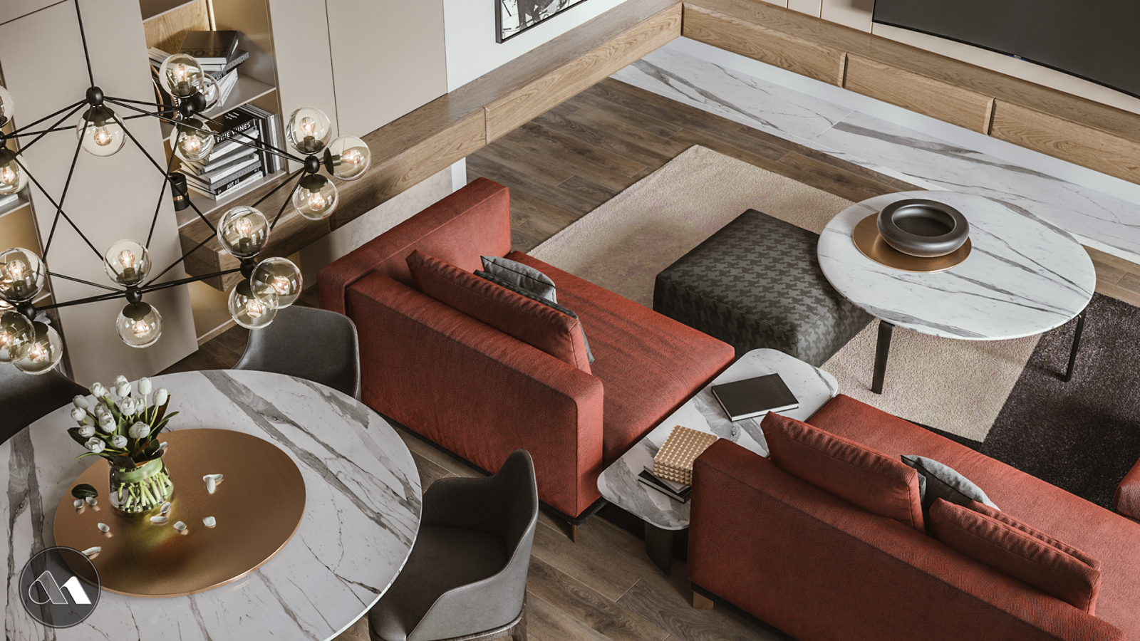 橘+木色 活泼Chevron公寓 | Mario Stoica-建E网设计案例